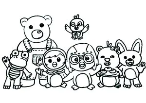 Three friends - Pororo Coloring Pages