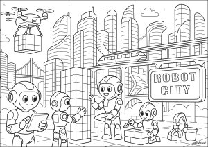 Free Robots drawing to print and color - Robot Coloring Pages
